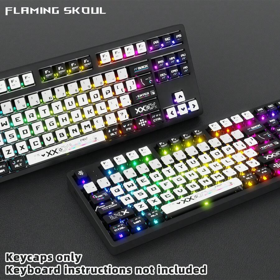 FLAMING SKOUL FLAMING SKOUL Black And White Keycaps Set 122 Keys MSA ...
