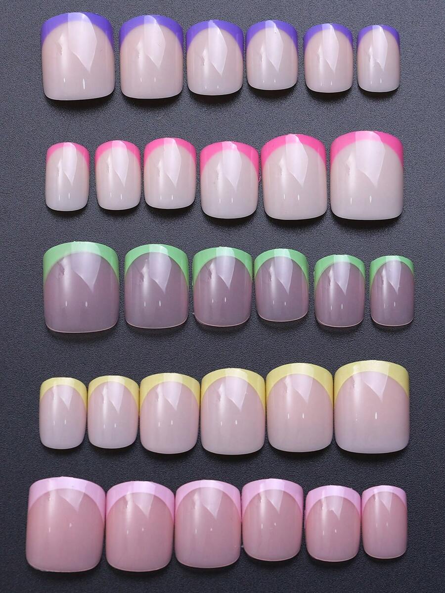 240-Piece Set Of French Short Square False Nails, Five-Color Nude ...