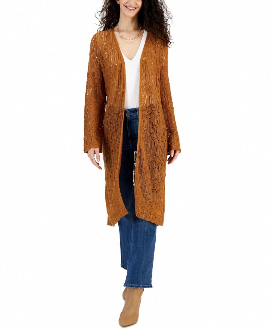 Juniors' Pointelle Bell-Sleeve Duster | SHEIN USA