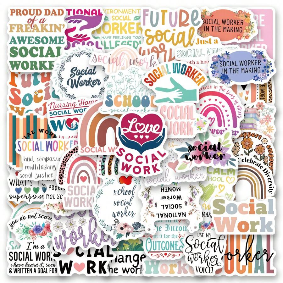 60PCS Social Worker Stickers Vinyl Aesthetics Stickers For Scrapbooking ...