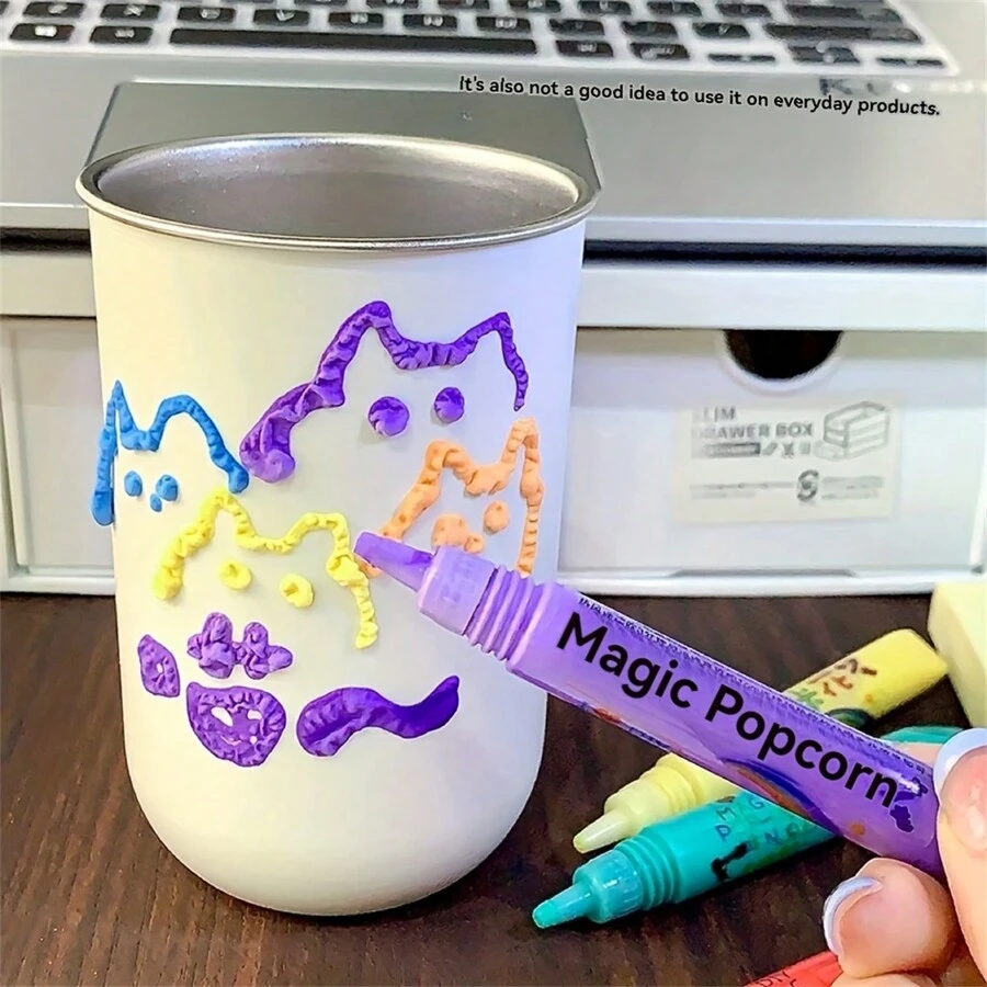 6pcs 3D Popcorn Marker Pens, Expandable Foam Painting Tools, Colorful ...