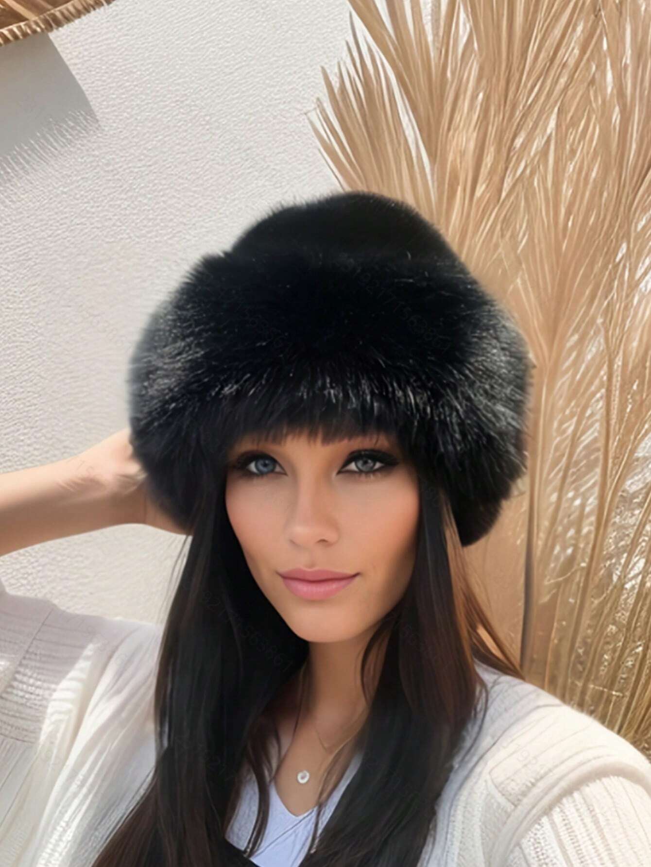 1pc Women's Luxury Faux Fur Hat, Oversized, Faux Fox Fur Trim ...