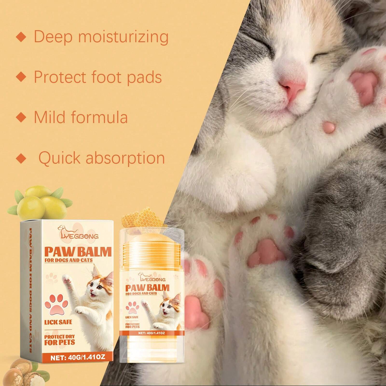 40 גרם Pet Paw Care Bar מעניק לחות וטיפוח כפות חיות מחמד, מונע יובש וריכוך Paw Paw קרם, Pet Paw ...