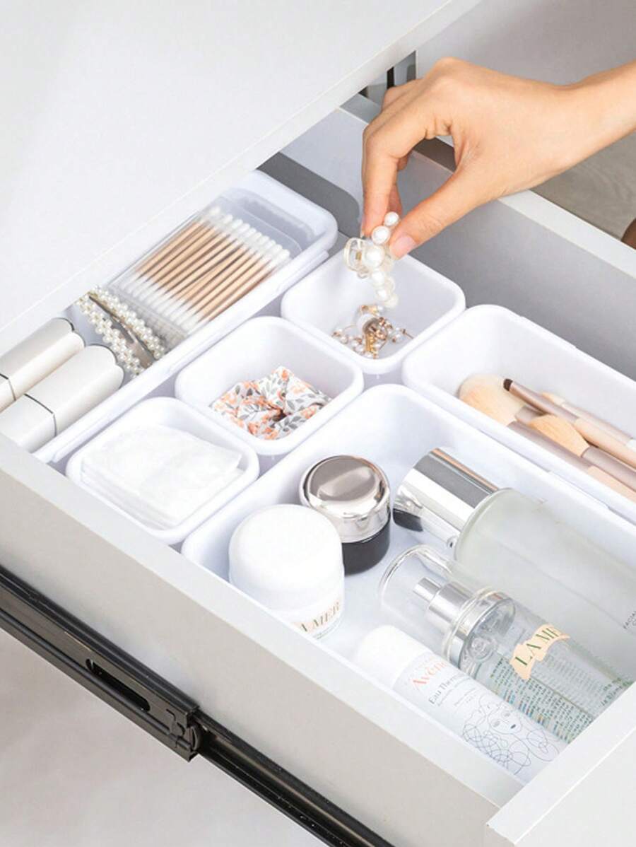 8-Piece White Kitchen Drawer Organizer Set, Cutlery Sorting Storage ...