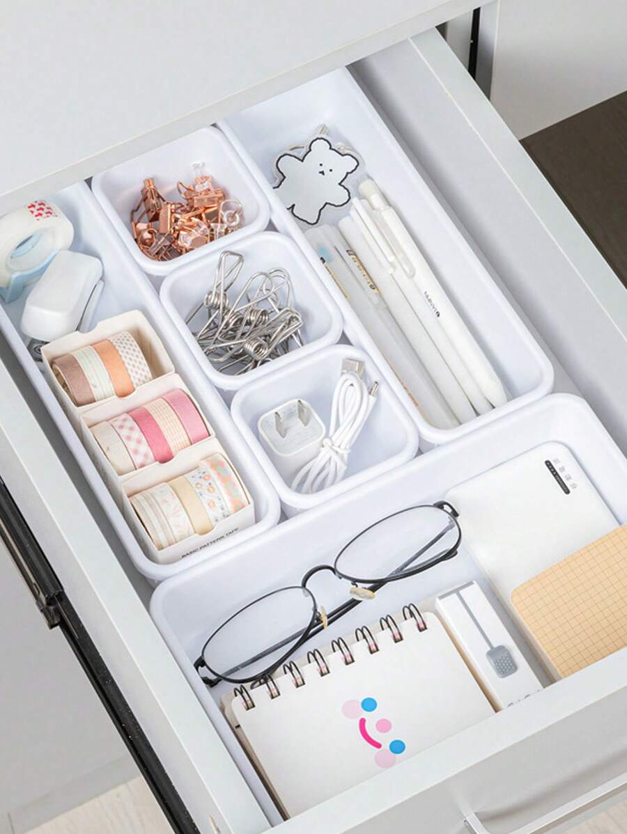 8-Piece White Kitchen Drawer Organizer Set, Cutlery Sorting Storage ...