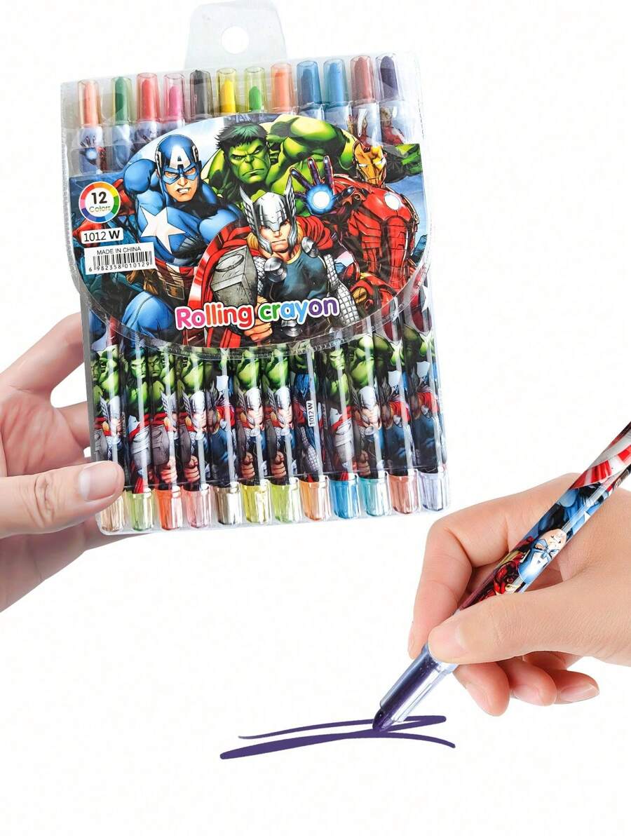 Disney Iron Mans Cute Cartoon Rotating Crayons 12 Colors Drawing Pens ...
