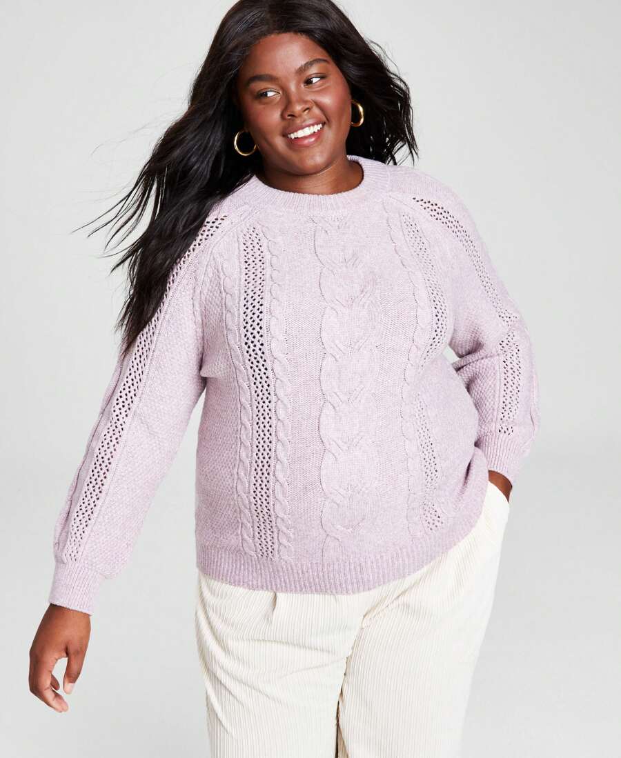 Plus Size Mixed-Knit Crewneck Sweater | SHEIN USA