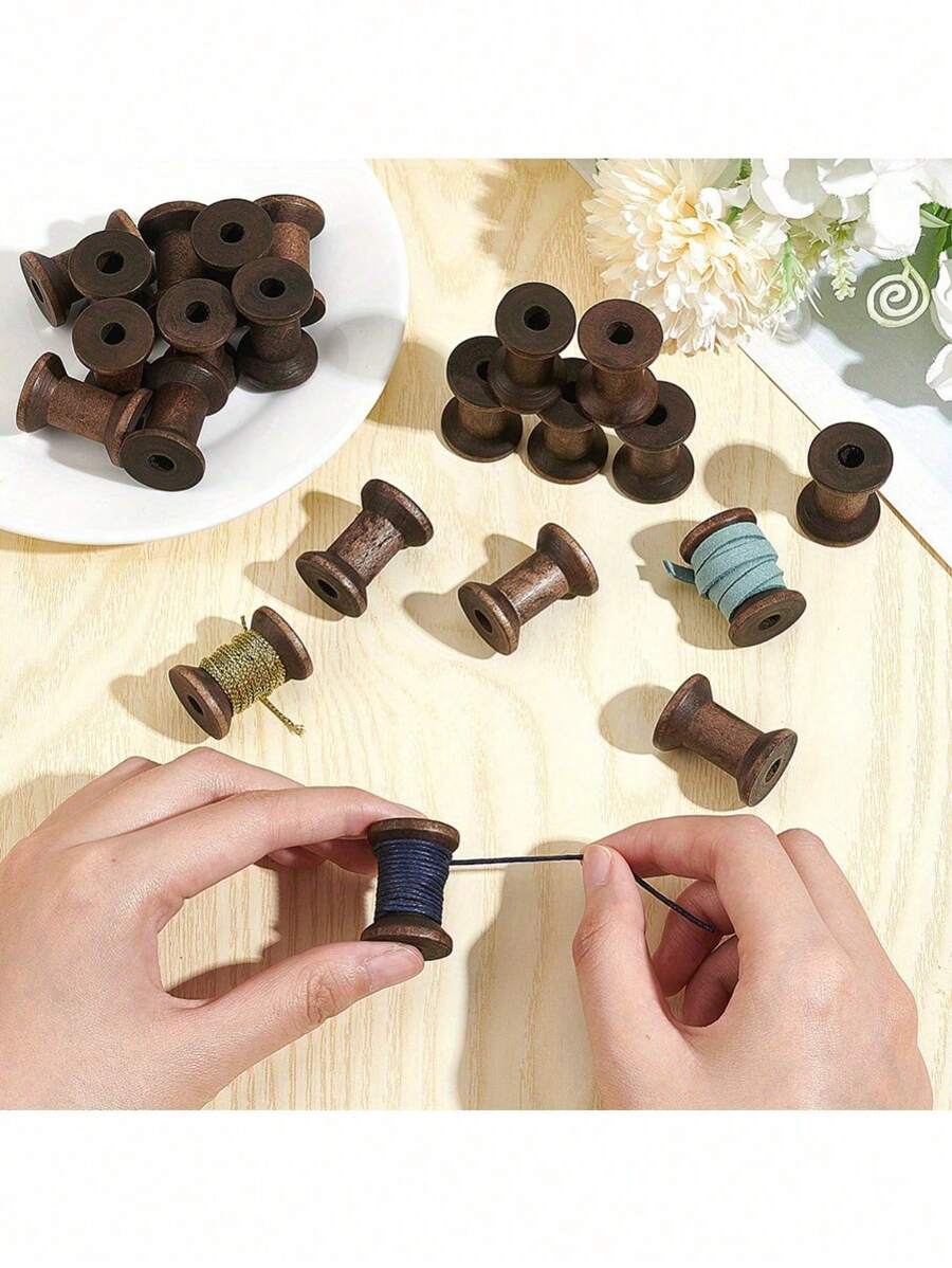 30-Pack Wooden Bobbins For Thread And Wire - Coconut Brown Spool ...
