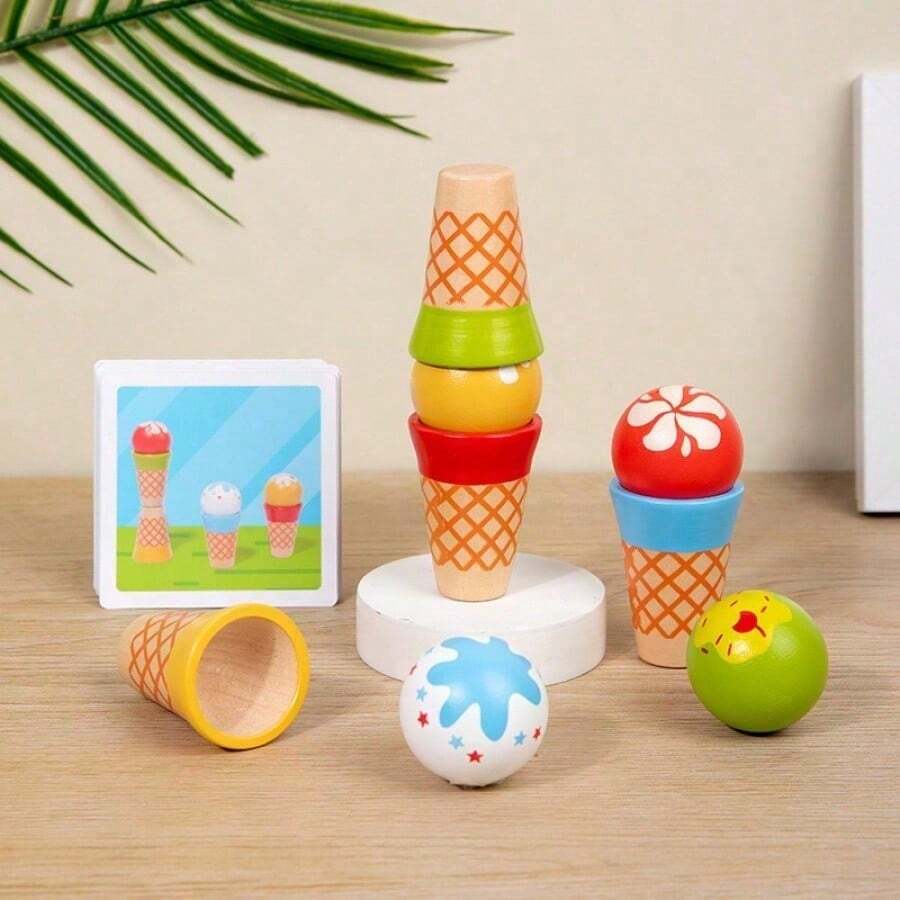 Educational Wooden Kids' Toy Set, Pretend Play Ice Cream Cone Toy For ...