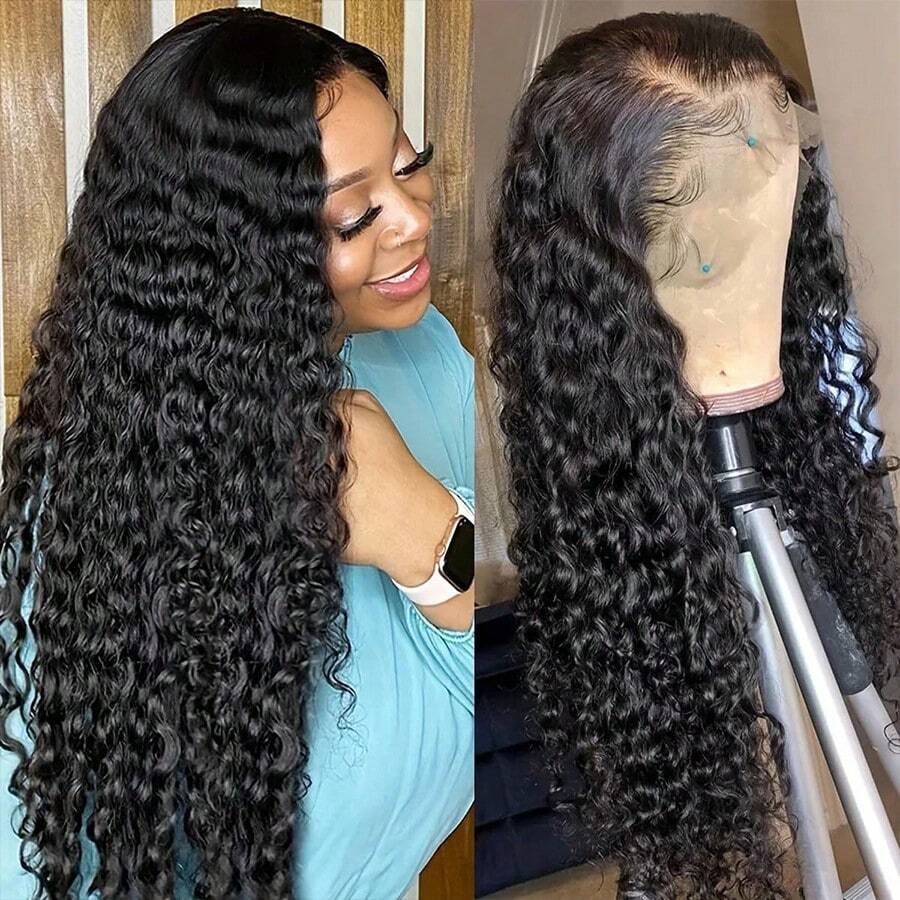 PAZAT 250% Density 13X4 26 Inch Deep Wave Lace Front Wigs Wig Wet And ...
