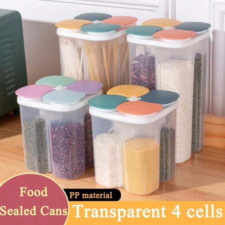 Cereals Storage Box Plastic 4 Grids Cereals Sealed Jar Food Container ...