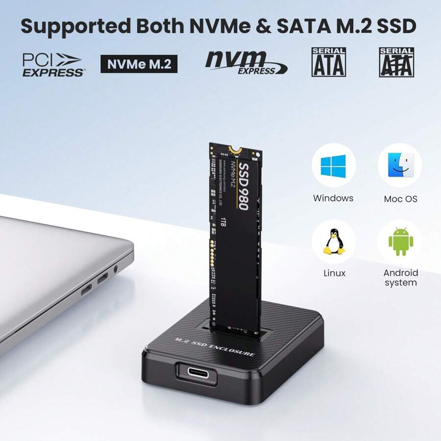 Leitor/Gravador de M.2 NVMe e SATA, Adaptador Leitor de SSD M.2 para ...