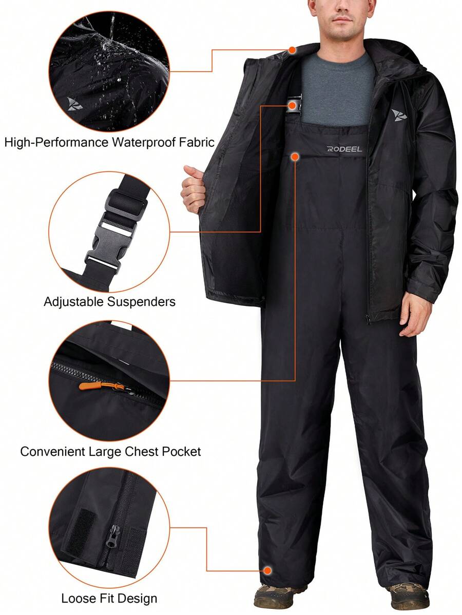 RODEEL Men's Rain Suit, Waterproof Rain Jacket And Overalls Set ...