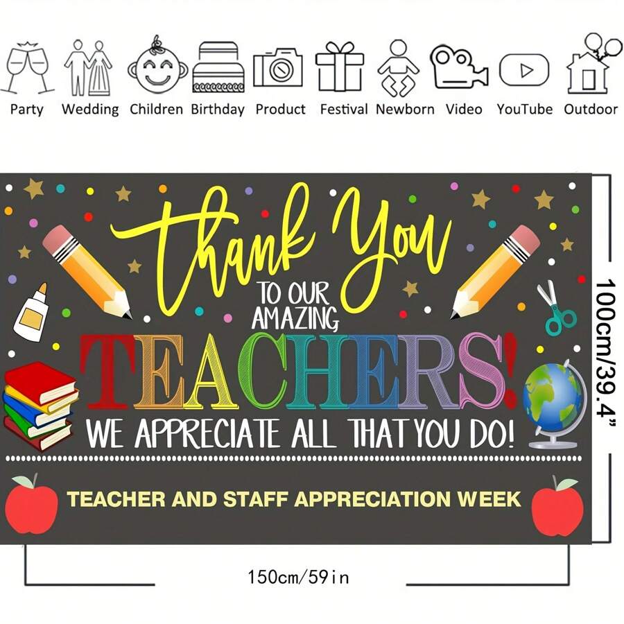 Teacher Appreciation Week Backdrop Banner Decorations, Thank You ...