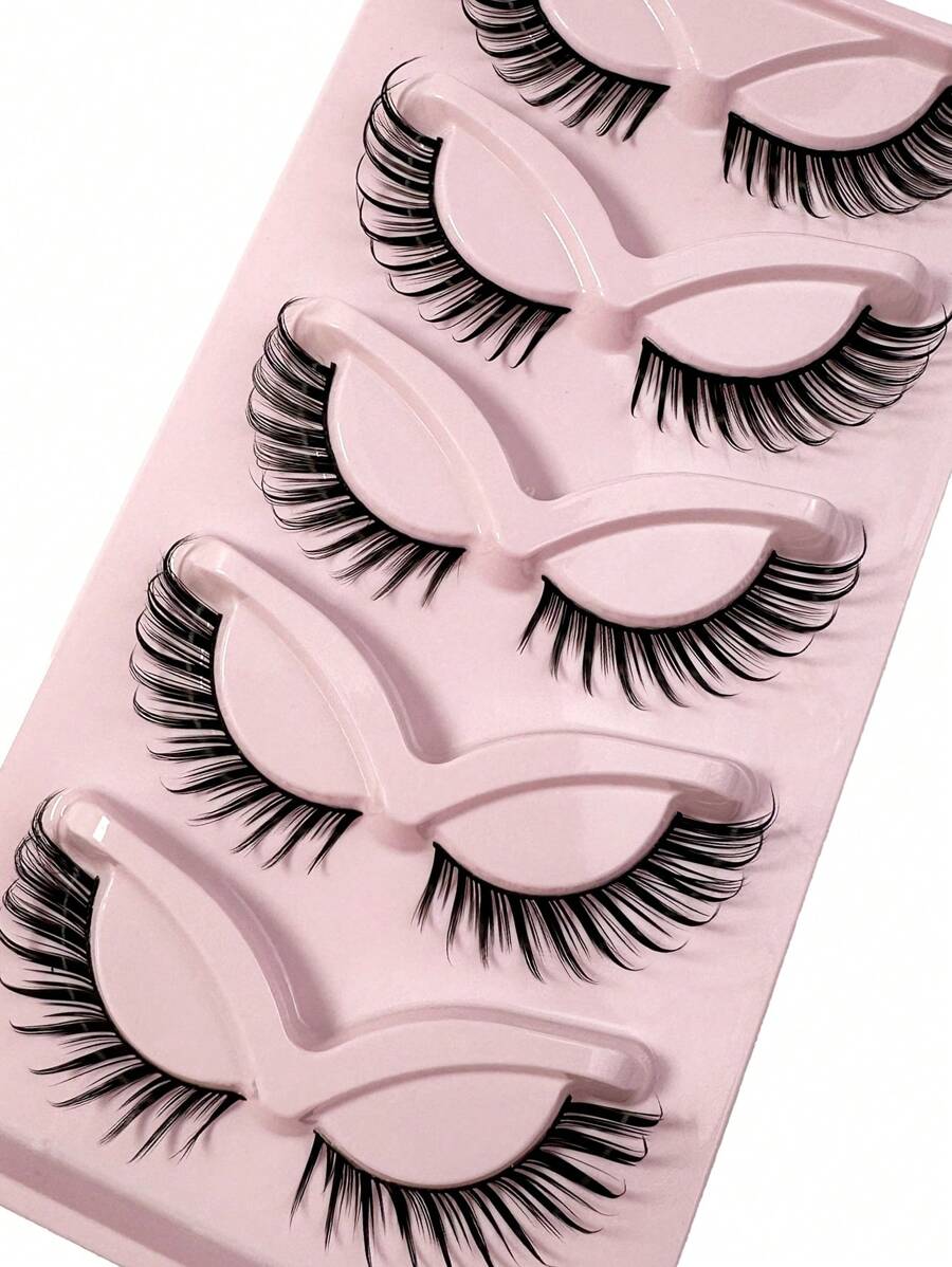 New 5 Pairs Cat Eye Lashes Faux Mink Eyelashes 3D Curl Winged Natural ...