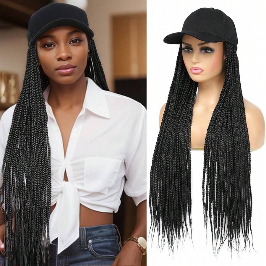Braided Baseball Cap Wig Box Braid Hair Extensions With Hat Black Color ...