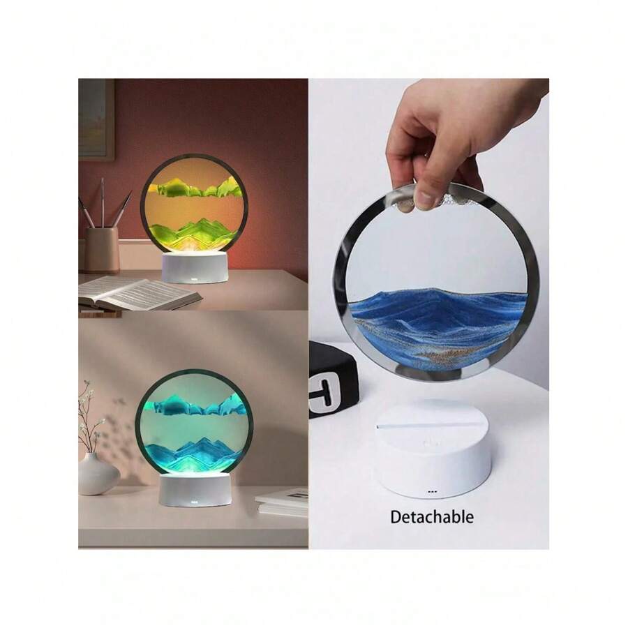 1ชิ้น โคมไฟตั้งโต๊ะศิลปะทรายเคลื่อนไหว, LED USB 3D ทิวทัศน์ธรรมชาติ ...