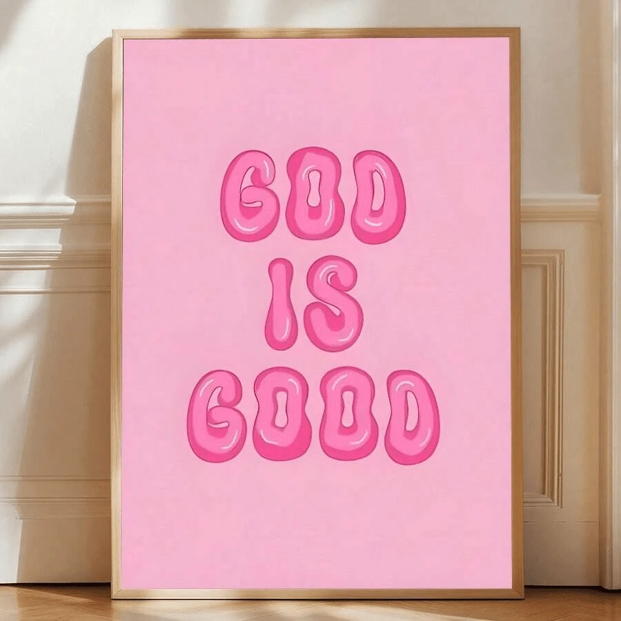 1pc Pink Preppy Christian Wall Arts Decor - God Is Good Aesthetic Wall ...