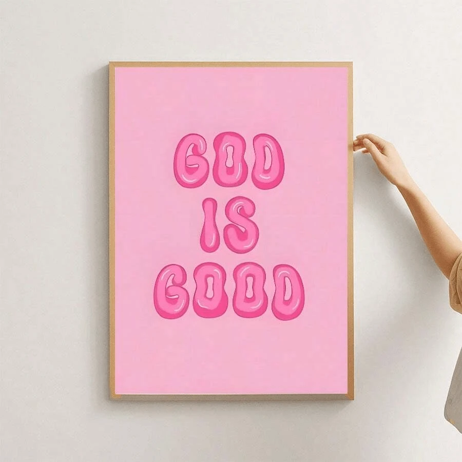 1pc Pink Preppy Christian Wall Arts Decor - God Is Good Aesthetic Wall ...