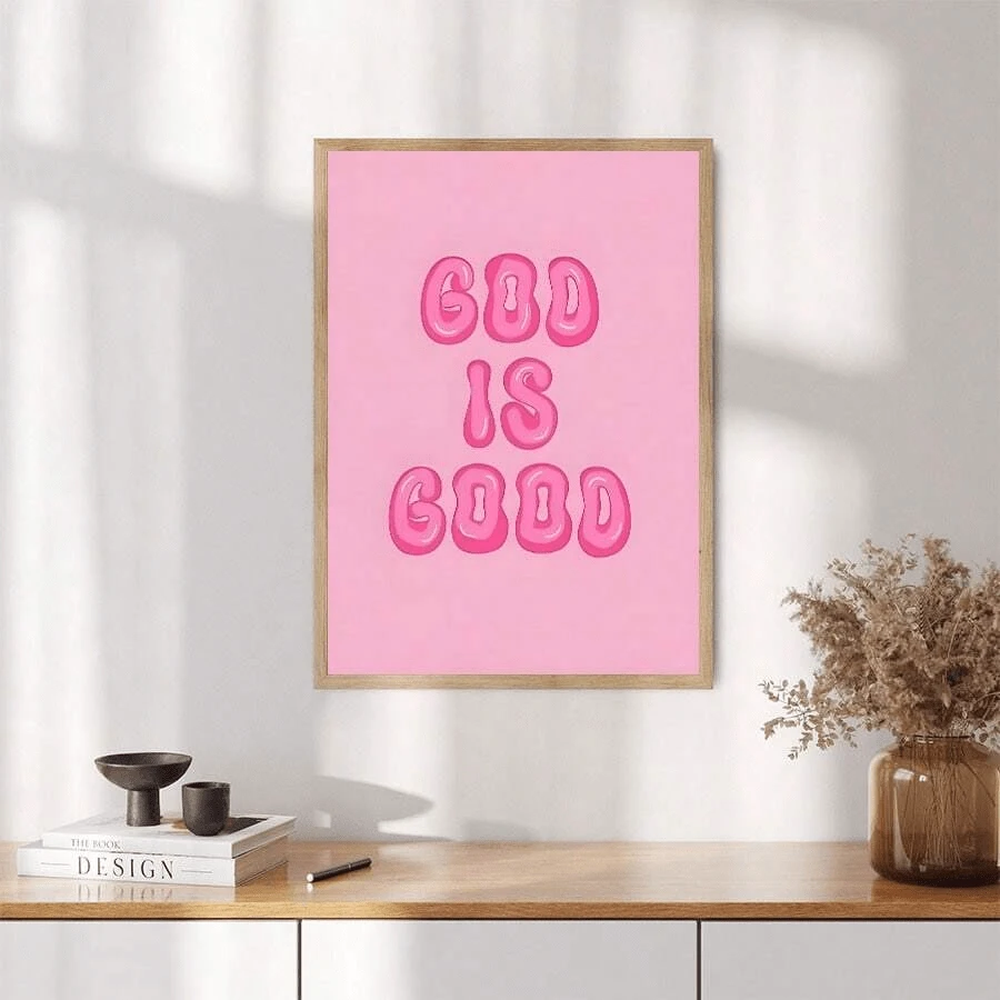 1pc Pink Preppy Christian Wall Arts Decor - God Is Good Aesthetic Wall ...