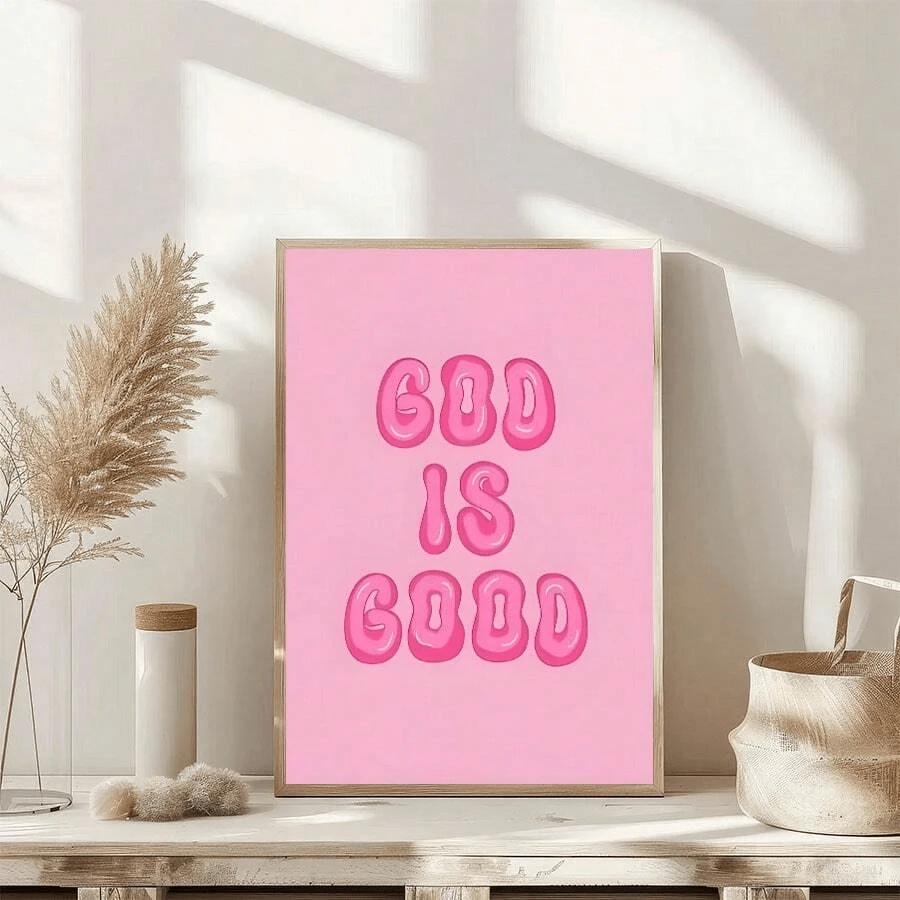1pc Pink Preppy Christian Wall Arts Decor - God Is Good Aesthetic Wall ...