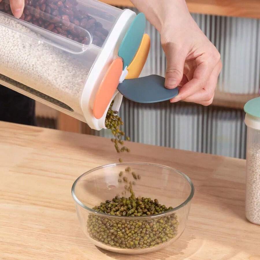 Cereals Storage Box Plastic 4 Grids Cereals Sealed Jar Food Container ...