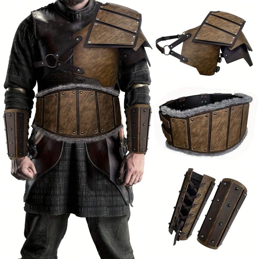 3pcs/Set PU Leather Viking One Shoulder Guard Suit For Men, Includes ...