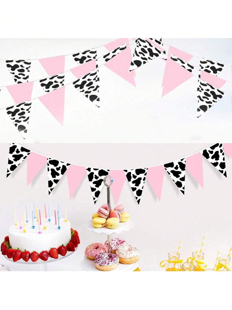 1set/12pcs Pennant Cow Print Pennant Banners, Cow Print Pennant Banner ...