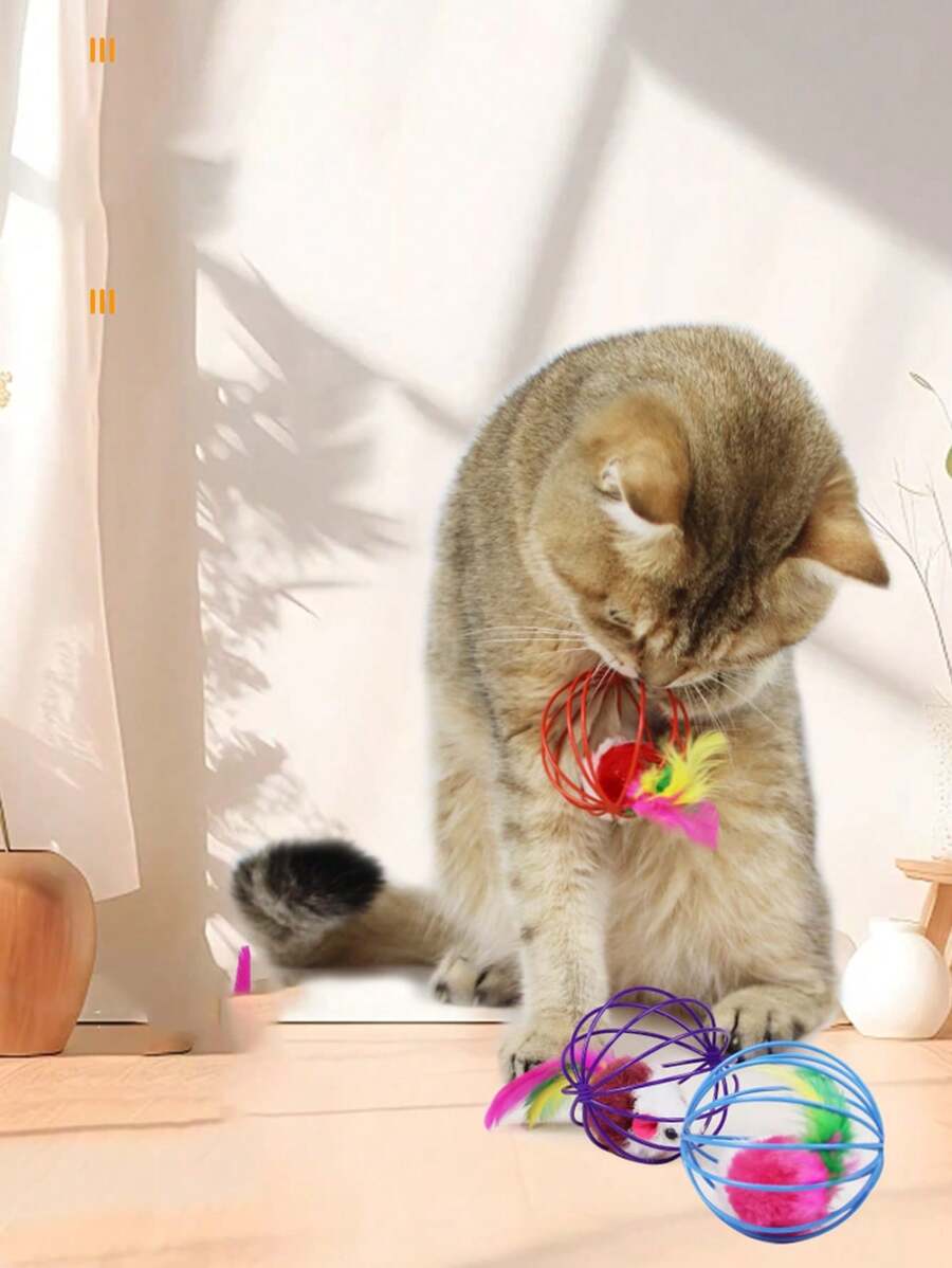 Colorful Caged Mice Relieve Boredom Fun And Fun Toy Set - Keep Your Cat ...