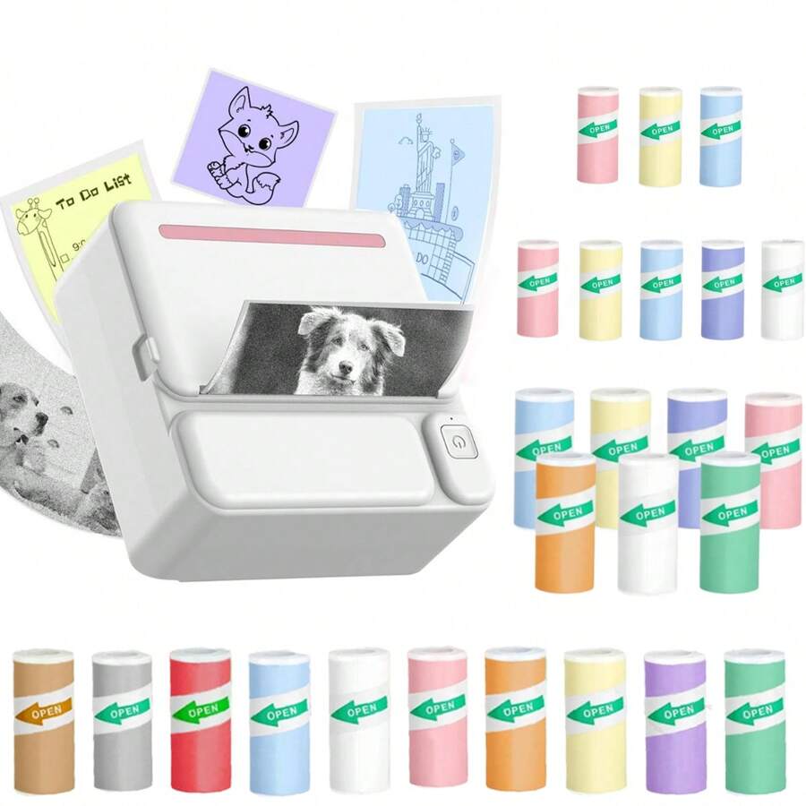 Thermische miniprinter, inktloze stickertelefoonprinter met kleurenlijm ...