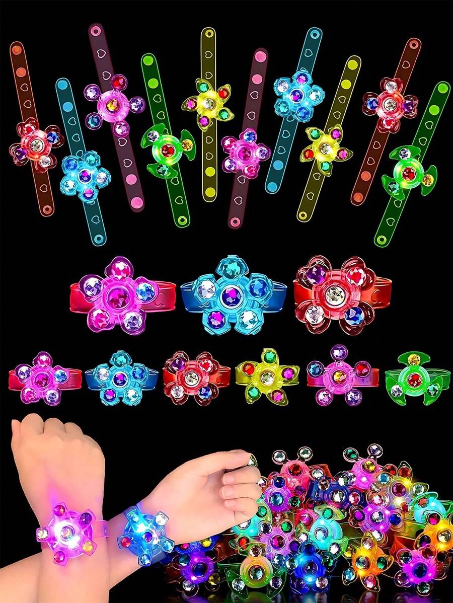 12pcs-LED Light Up Rotating Bracelets, Light-Up Watch Strap Flashing ...