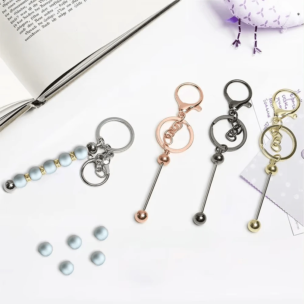 10/20/30 Pcs Bulk Beaded Keychain Components, Blank Metal Keychain For ...