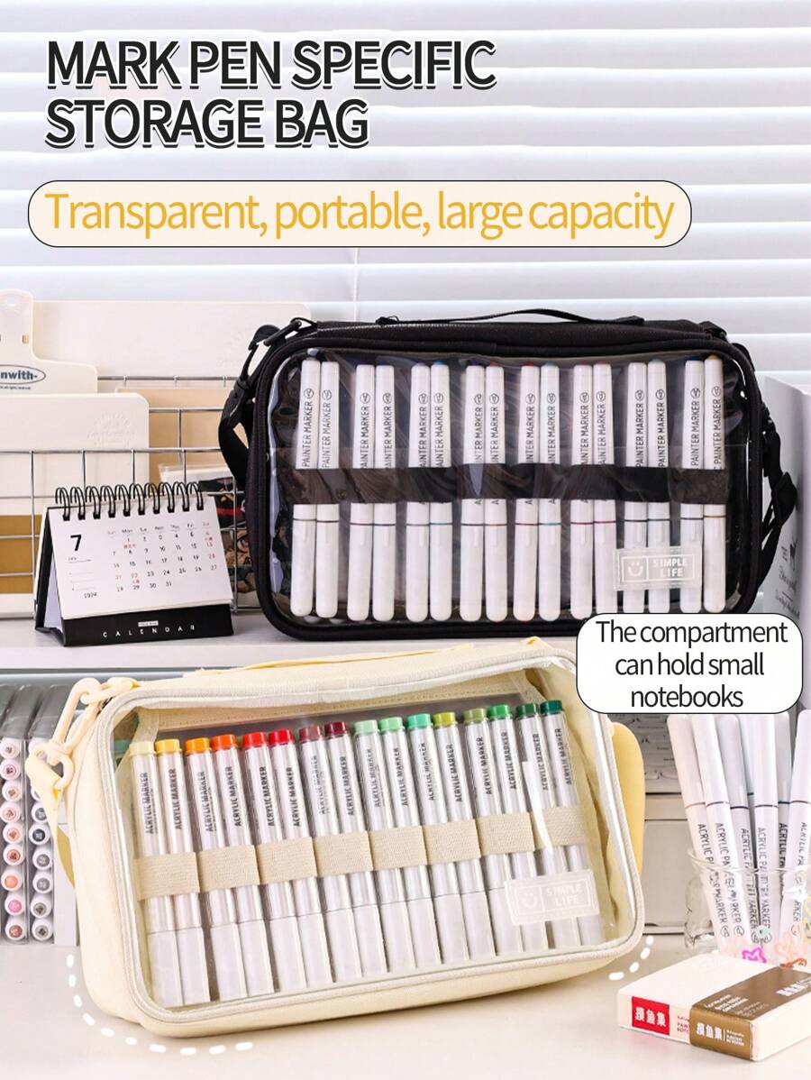 1pc Transparent Multi-Layer Marker Pen Storage Bag, Large Capacity ...
