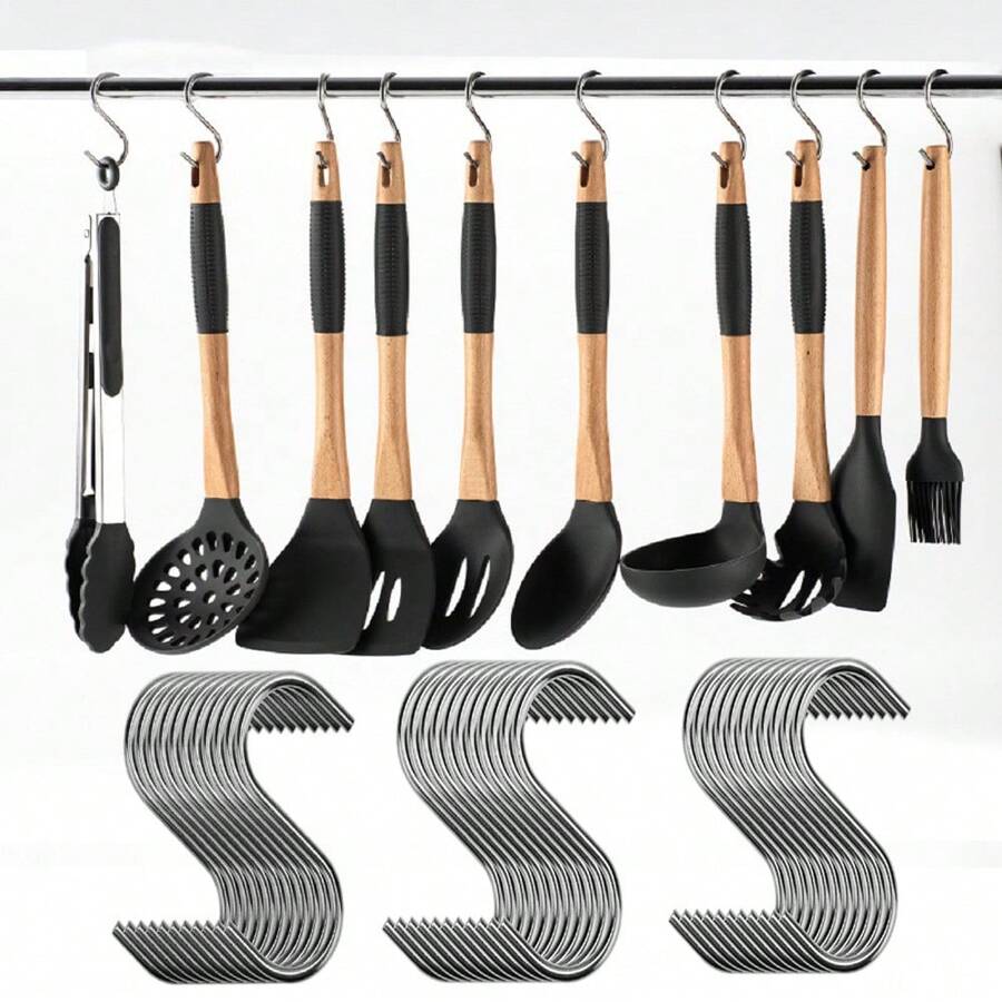 Stainless Steel Kitchen Hooks, S-Shaped Hanging Hooks And Horizontal ...