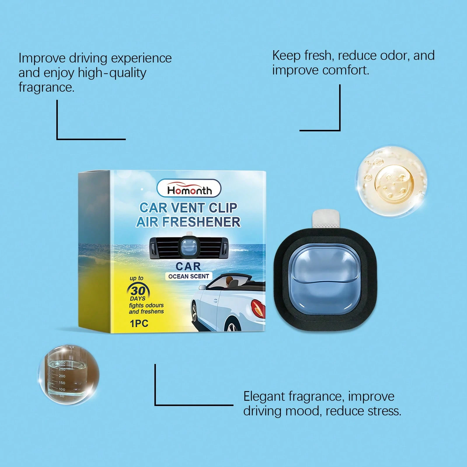 Car Air Vent Freshener, Long-Lasting Scent Deodorizer For Comfortable ...