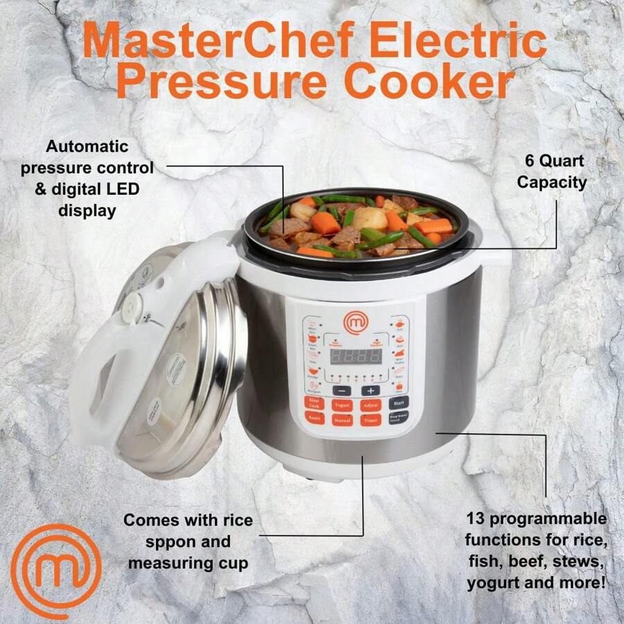 MasterChef 13-In-1 Pressure Cooker- 6 QT Electric Digital Instant ...
