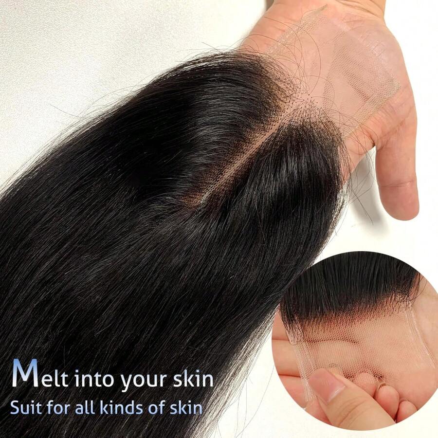 2x6 HD Transparent Skinlike Human Hair Lace Closure Straight 16inch 100 ...
