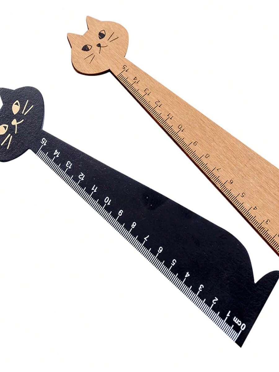1pc Random Creative Cartoon Ruler Cat Drawing Wooden Ruler Flexible ...