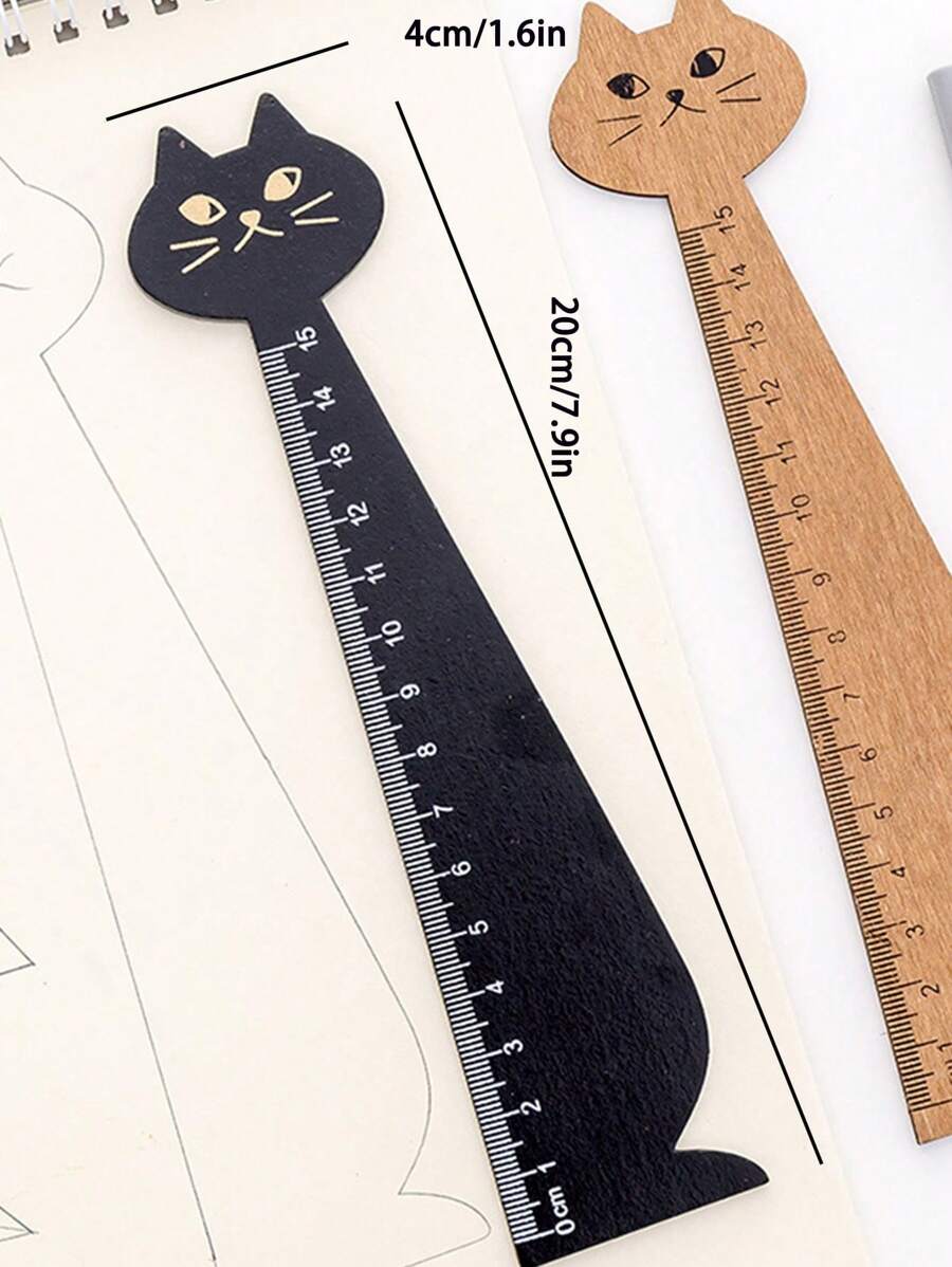 1pc Random Creative Cartoon Ruler Cat Drawing Wooden Ruler Flexible ...