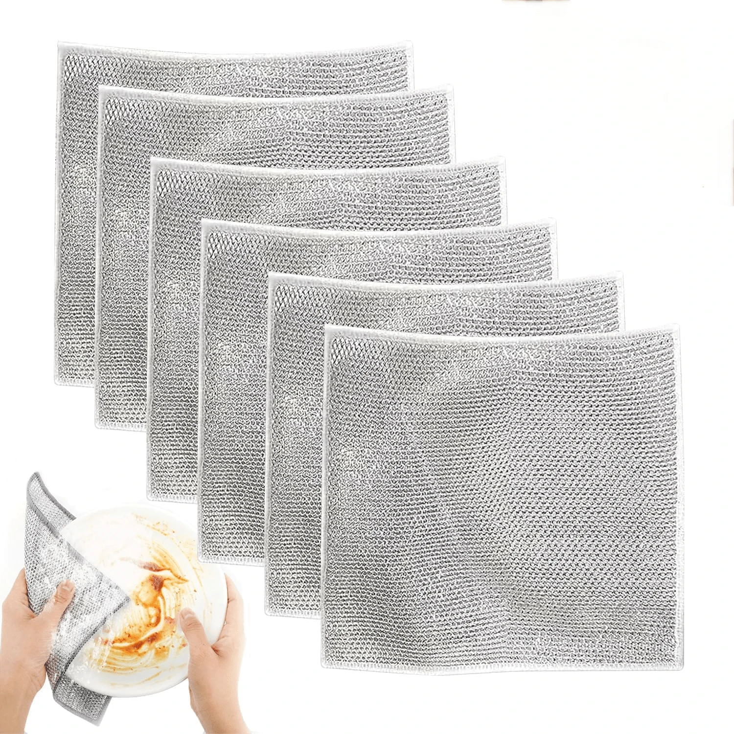 6pcs Metal Steel Wire Rags Cloth Home Kitchen Pot Pan Dishwashing ...