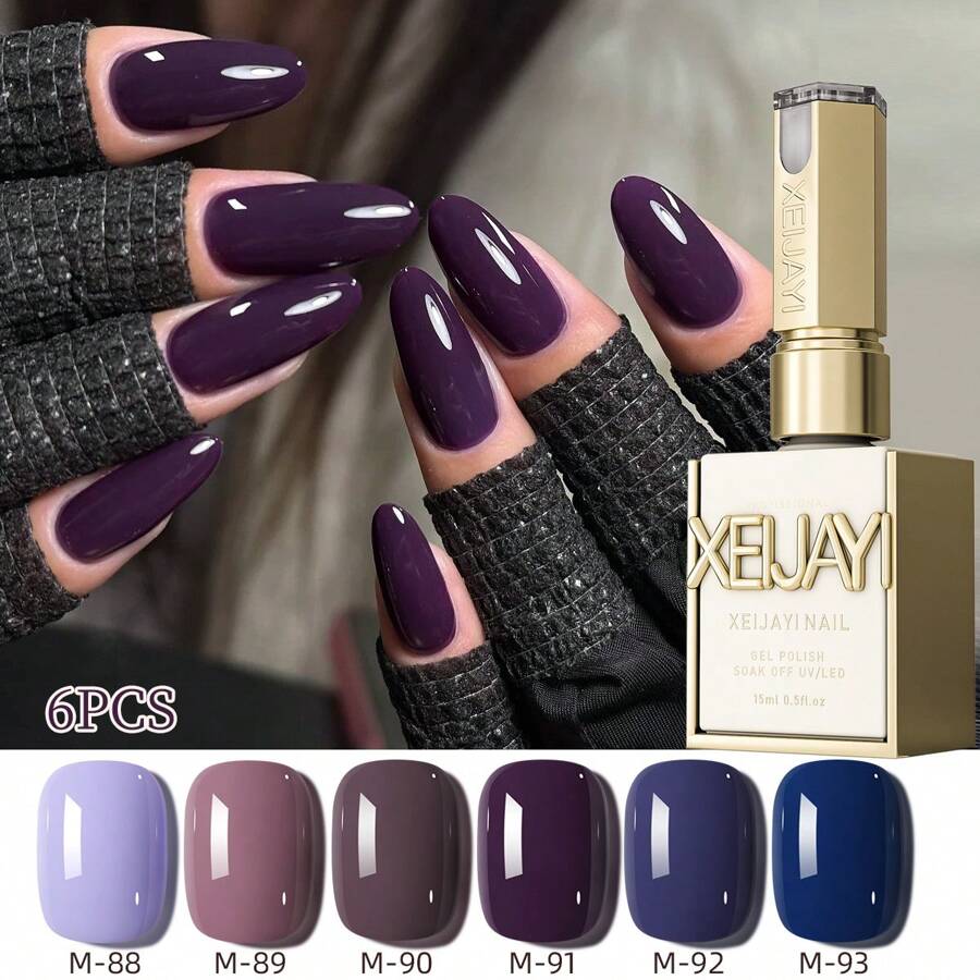 6Pcs Purple Gel Nail Polish Set, 15ml French Nail Gel Polish, Soak Off ...