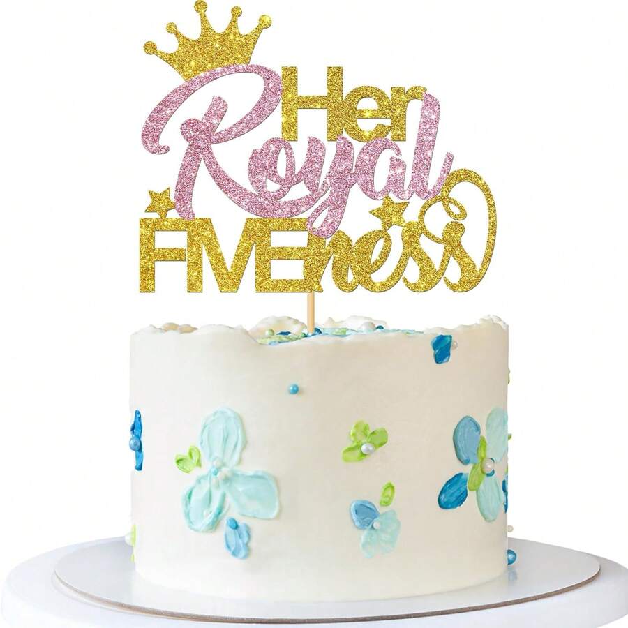5 Piece Cake Decor Set For 5th Birthday Cake, Princess 5th Birthday ...