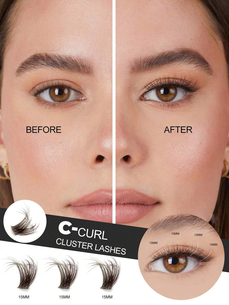 GROINNEYA 12 Rows 120 Clusters C Curlr Brown Lash Clusters Fluffy Eyelash Extension Mixed Styles ...