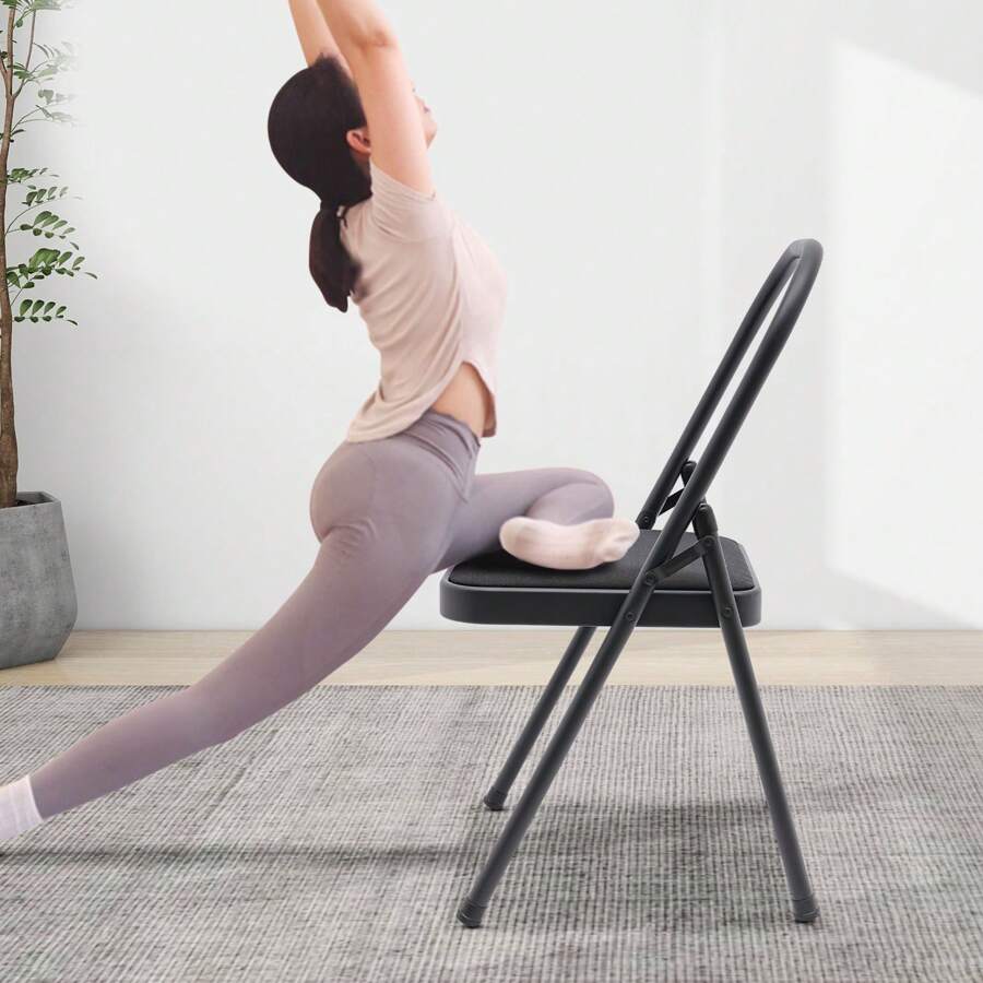 Foldable Yoga Auxiliary Chair, Yoga Chair With Lumbar Back Support ...