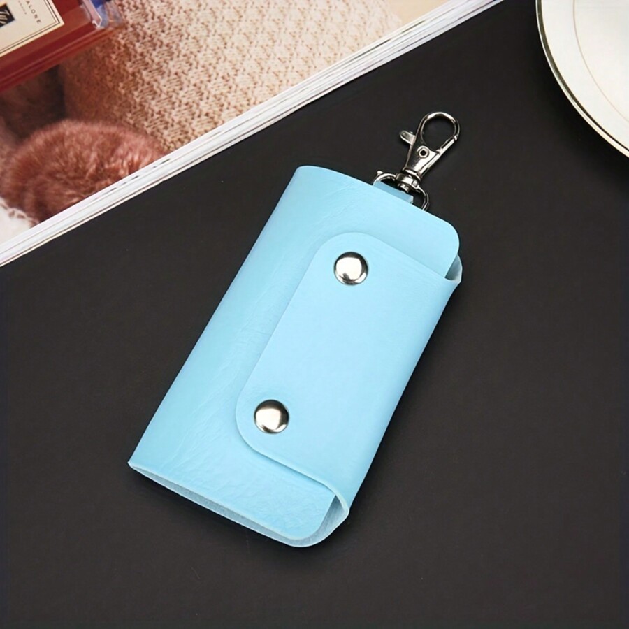 1pc Car Key Holder Case Candy Color PU Leather Car Keychain Case With 6 ...