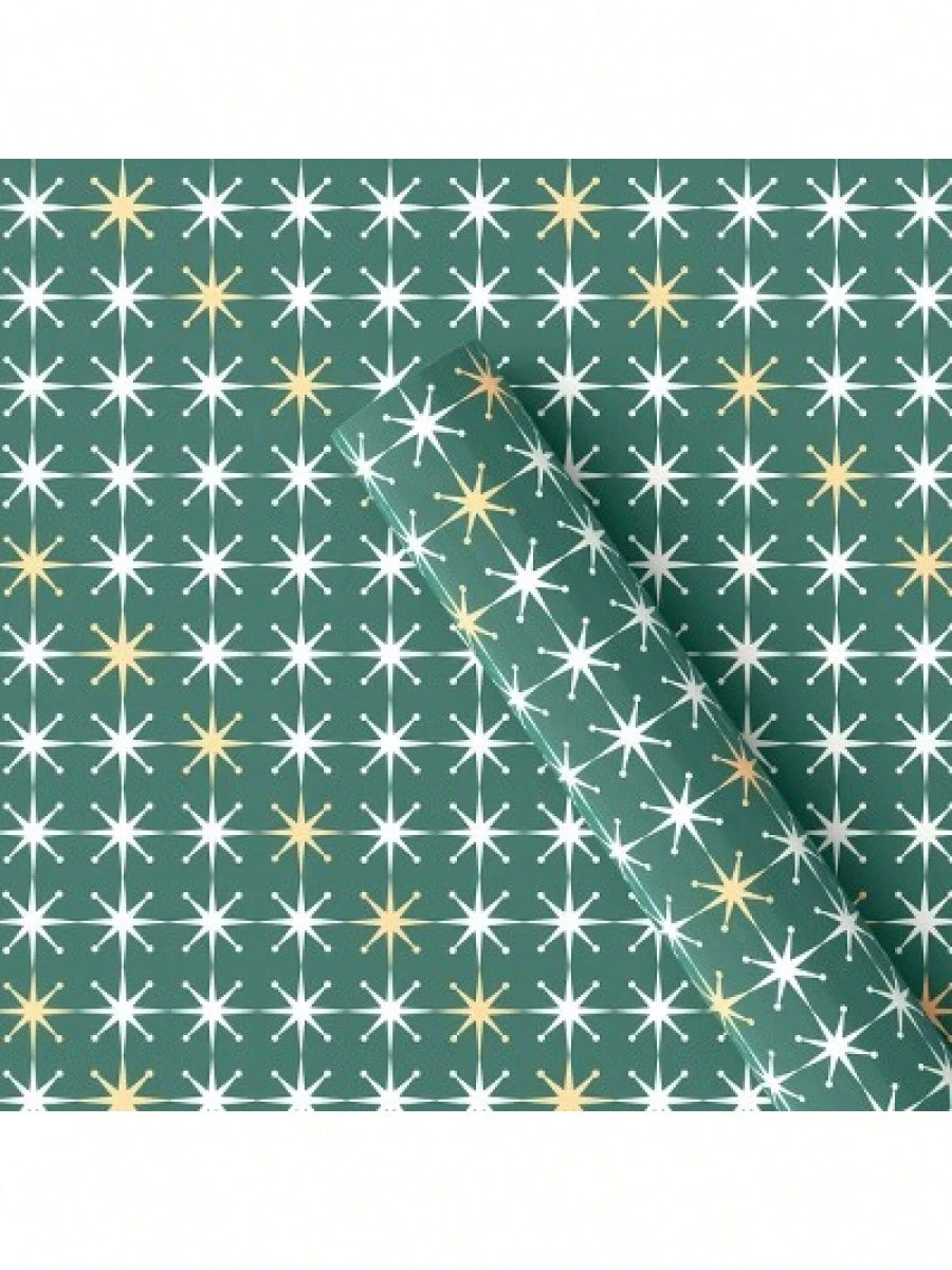 25 Sq Ft Metallic Starburst Christmas Gift Wrap Green | SHEIN USA