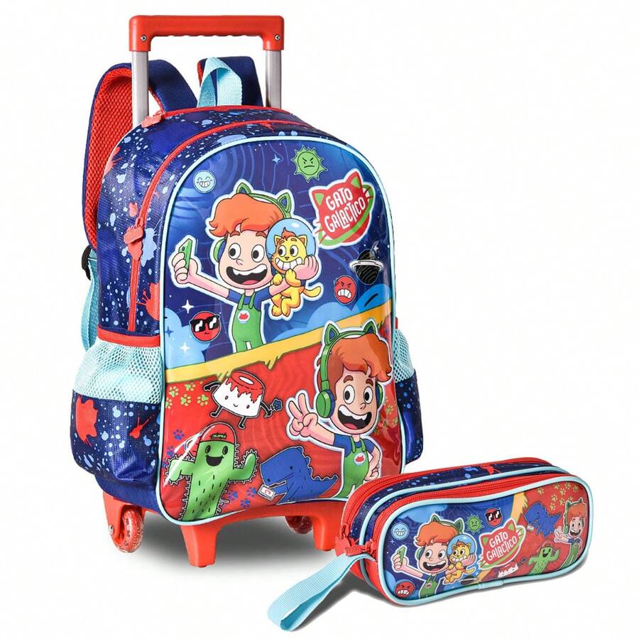 Galactic Cat School Backpack Kit With Wheels And Trolley Case | SHEIN USA