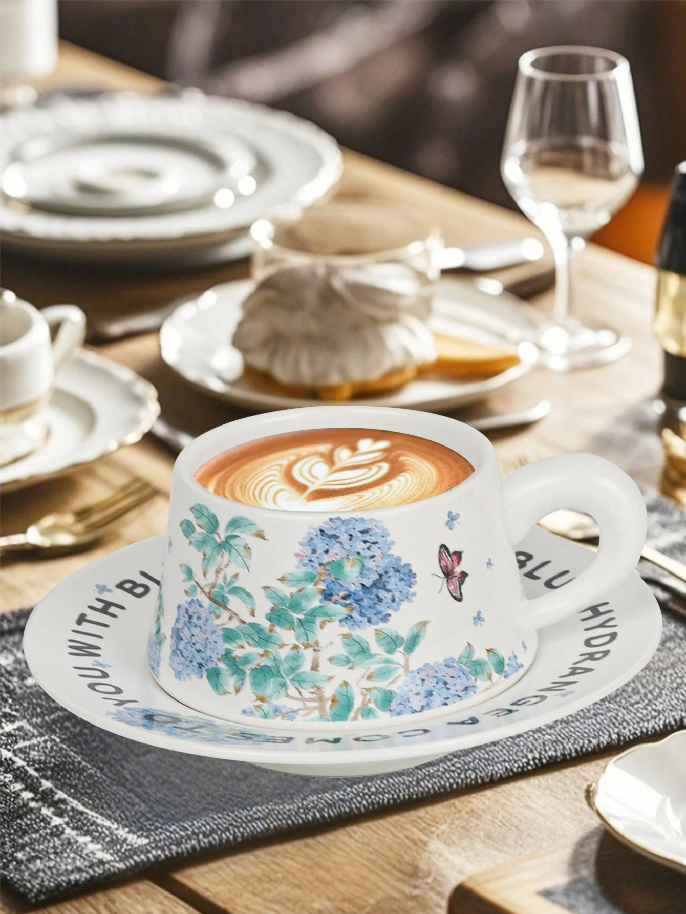 1 Set Floral Ceramic Coffee Cup And Saucer, Vintage Style Tea Cup ...