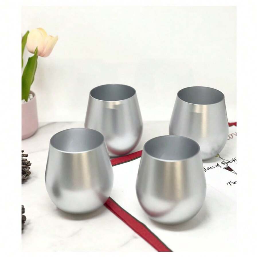 Metallic Silver Color Plastic Wine Glasses Set Of 4 (18oz),Wine Glass ...