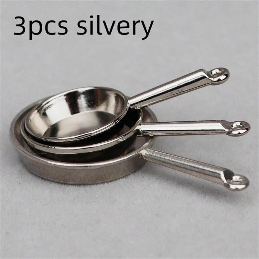 12pcs/3pcs Mini Non-Stick Frying Pans, 1:12 Dollhouse Miniature ...